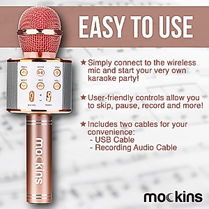 Mockins Rose Karaoke Microphone Wireless w/Built-in Speaker | Wireless Microphones Bluetooth Compatible w/iPhone & Android | Bluetooth Karaoke Microphone for Kids | Portable Microphone Karaoke Mic