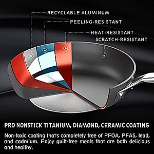 MsMk Square Grill Pan with lid, Stay-Cool Handle, Each Ridge Nonstick, Oven Safe Dishwasher Safe Induction Grill pans for Stove Tops, Square Frying Pan, Bacon Pan, Indoor Chicken Skillet, 11-Inch