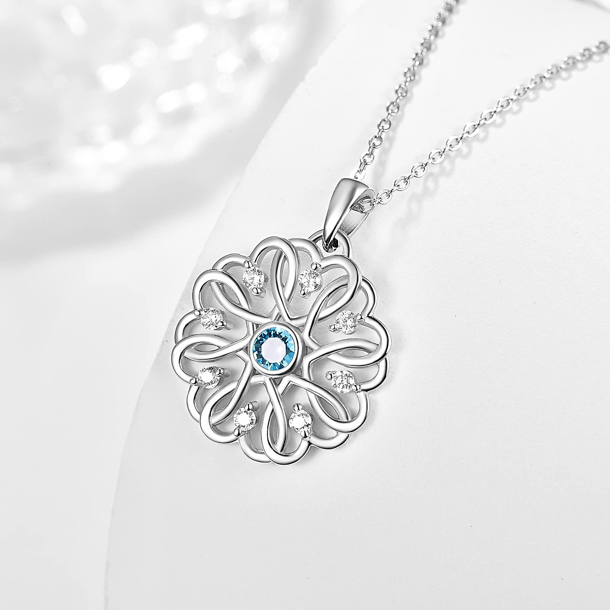 TANGPOET March Birthstone Necklace Sterling Silver Heart Pendant Necklace Infinity Heart Jewelry Birthday Gifts for Women Mom Wife Sister