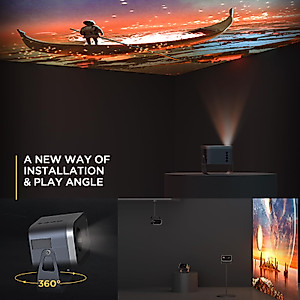 [Electric-Focus] Mini Projector Upgraded, Sovboi Portable with 5GWiFi & Bluetooth, 1080P Outdoor Movie Projector, 400'' Screen , Compatible iOS/Android/TV Stick/HDMI/PS5, Grey (VB6)