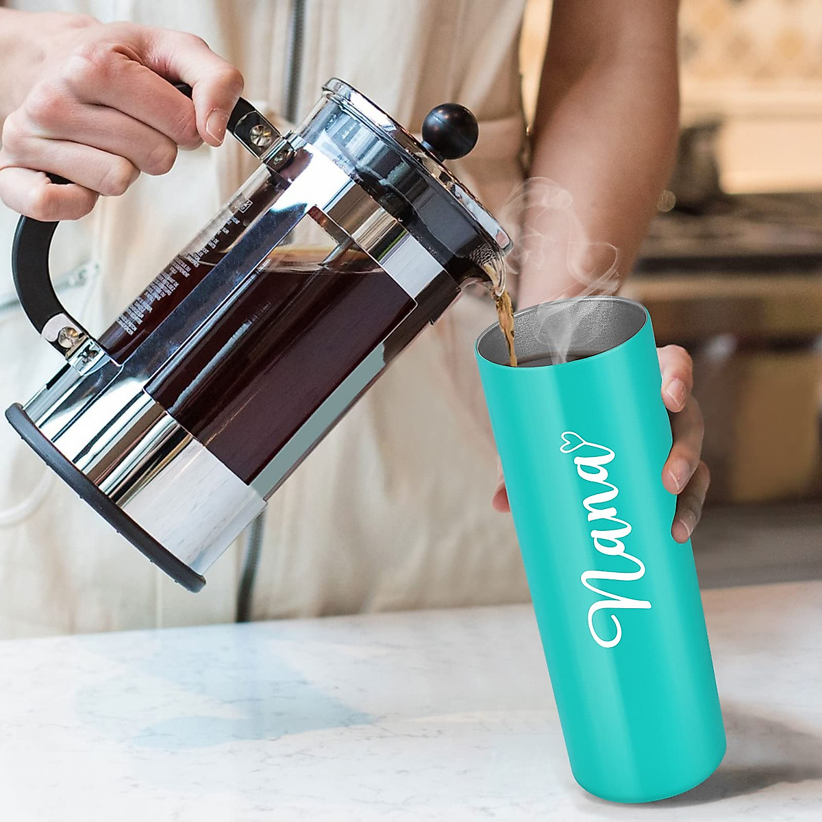 Grandma Gifts, Nana Stainless Steel Insulated Skinny Tumbler with Lid, Christmas Birthday Mother’s Day Gifts for New Grandma Nana Grandmother Gigi Granny Mom Women from Grandchildren(20oz, Rose Gold)