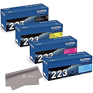 Brother TN227BK High Yield Black with Standard Yield Color TN223C, TN223M, TN223Y Cyan, Magenta and Yellow Toner Cartridge Set + InkSaver Microfiber LCD Screen Cleaning Cloth