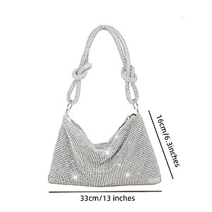Rhinestone Hobo Bag for Women, Chic Sparkly Evening Handbag, Shiny Clutch Bag Purse for Club Wedding Party