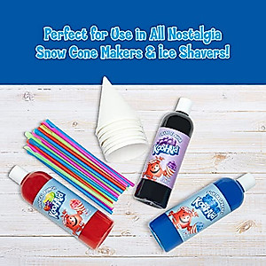 Kool-Aid Snow Cone Syrup Party Kit, Shaved Ice, Comes With Straws, Cups, Spoons, Flavors Of Tropical Punch, Grape, Blue Raspberry, Fun For Kids, Celebrations, Gifting, Multicolor