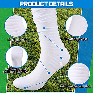 Jeere 6 pairs Scrunch Football Socks Extra Long Padded Knee High Socks Athletic tube scrunched socks for men women adults youth basketball Baseball soccer, black and white