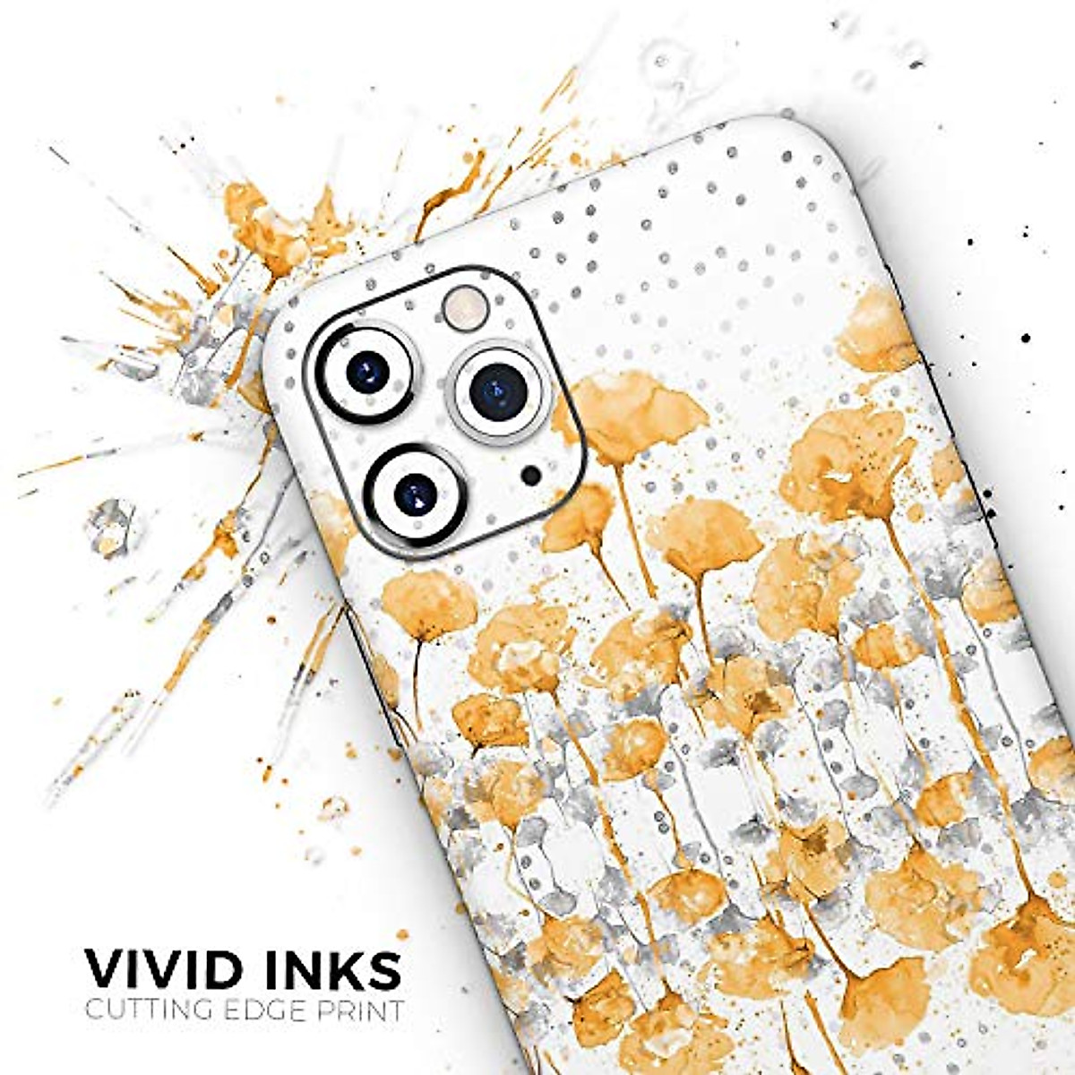 Design Skinz Karamfila Yellow & Gray Floral V2 - DesignSkinz Protective Vinyl Decal Wrap Skin Cover Compatible with The Apple iPhone Xs (Full-Body, Screen Trim & Back Glass Skin)