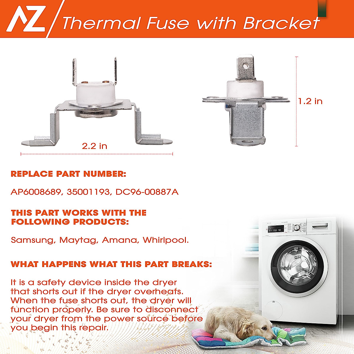 Dryer Thermostat DC47-00018A Thermistor DC32-00007A Thermal Fuse DC47-00016A & DC96-00887A Replaces For Samsung DV45H7000EW/A2 DV40J3000EW/A2 DV218AEW/XAA DV219AEW/XAA DV220AEW/XAA DV209AEW/XAA