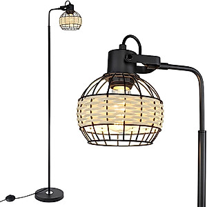 DLLT Rustic Floor Lamps for Living Room- Modern Tall Pole Light With Adjustable Reading Light, Vintage Standing Lamp for Contemporary Mid-Century Bedroom, Study Room, Fabric Shade E26(Bulb Included)