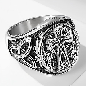 Jude Jewelers Retro Vintage Stainless Steel Christian Cross Celtic Knot Biker Vikings Cocktail Party Ring (Silver, 10)