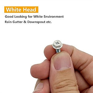 Allkeen Self-Tapping Gutter Screws White Painted Hex Head #8 x 1/2" Zinc Plated Finish, 100 Pieces, Socket Bit Included