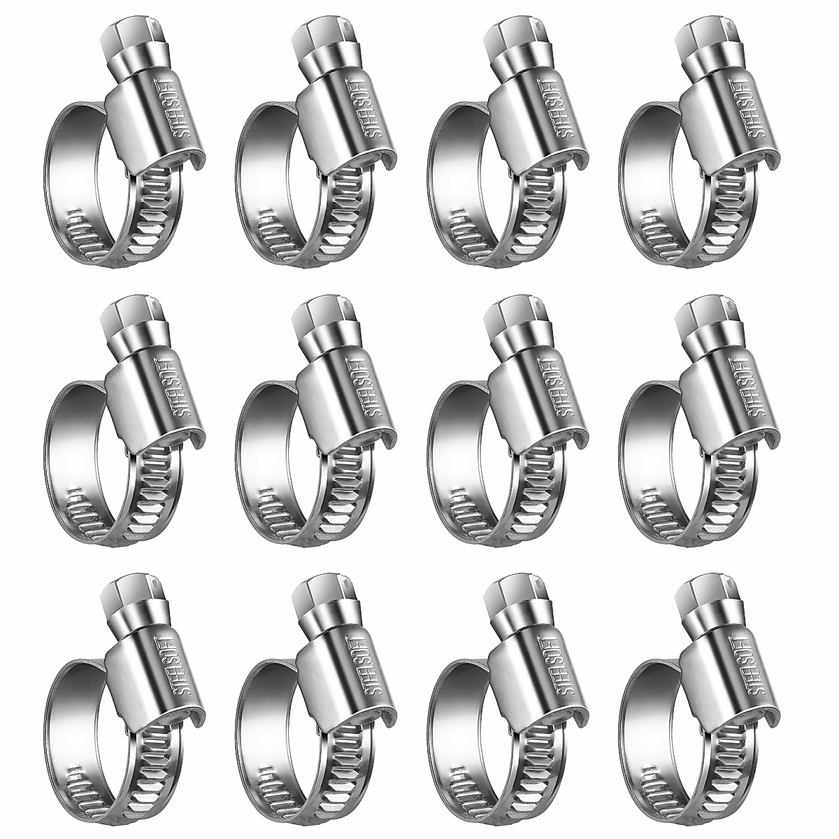 Steelsoft Heavy Duty Hose Clamp Size#6, 1/2 to 3/4 inch Adjustable Worm Gear Drive Hose Clamps Stainless Steel 304 for Fuel Injection Line, Automotive, Radiator, Garden,12 Pack