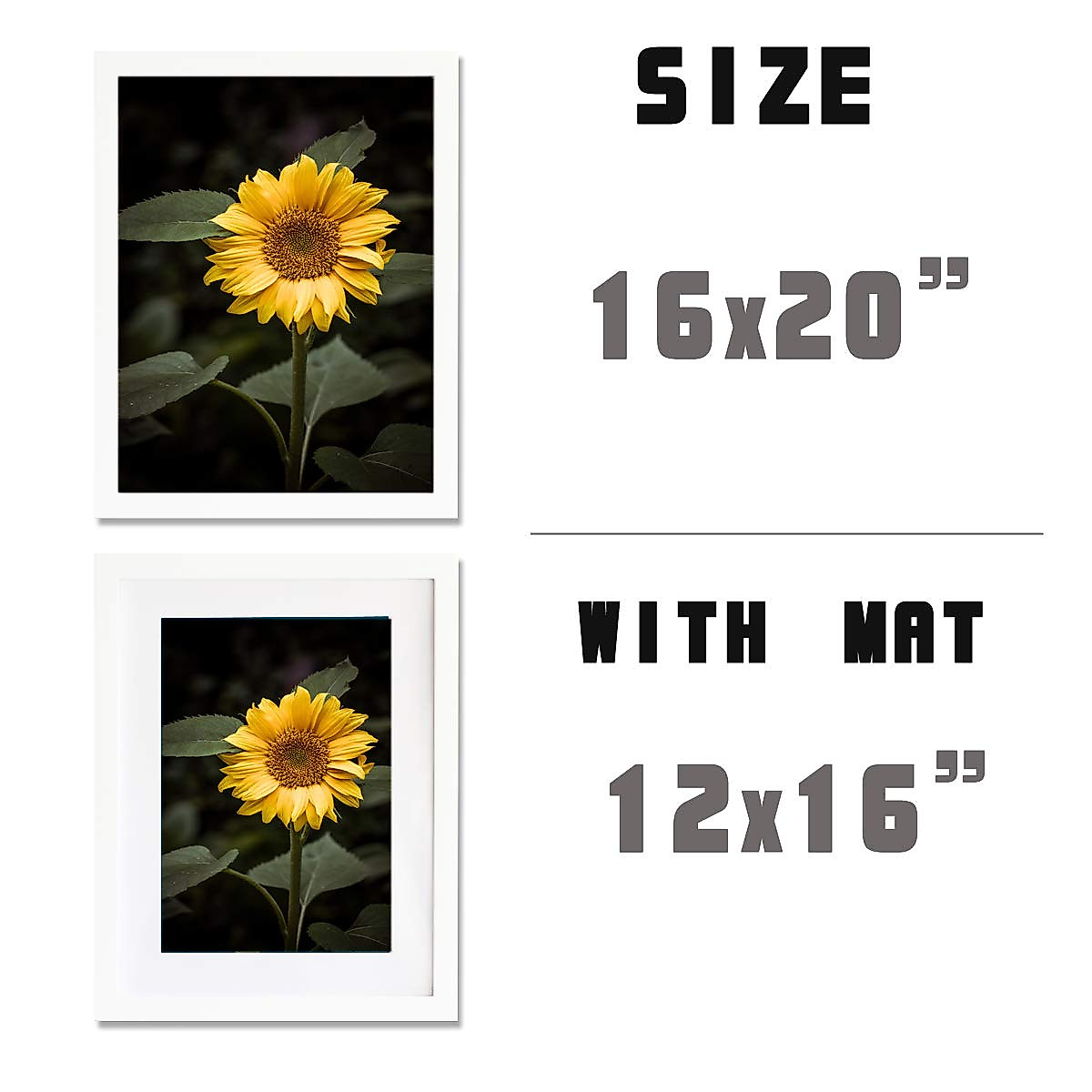 KAOIKO 16x20 Frame White Solid Wood With Mat 12x16 Wall Picture Poster Photo frames…