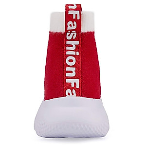 Santiro Kids High Tops Sneakers Big Boys Girls Slip On Shoes Lightweight Breathable Knit Tennis Walking Shoes Red 5 M US