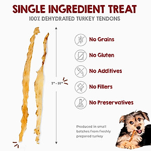 Riley's Turkey Tendons for Dogs - Dehydrated Turkey Dog Treats Made in USA - Single Ingredient Dog Treat - Turkey Tendons for Small Dogs & Large Dogs - Promotes Dog Dental Health - 12 oz