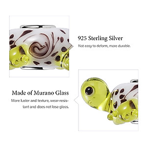 GNOCE Turtle Murano Glass Charm Bead 925 Sterling Silver Charms Fit Bracelet/Necklace For Women Wife