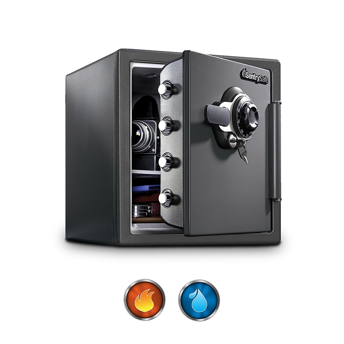 SentrySafe Fireproof and Waterproof Steel Home Safe with Dial Combination Lock, Secure Documents, Jewelry and Valuables with Bolt Down Kit, 1.23 Cubic Feet, 17.8 x 16.3 x 19.3 Inches, SFW123DSB