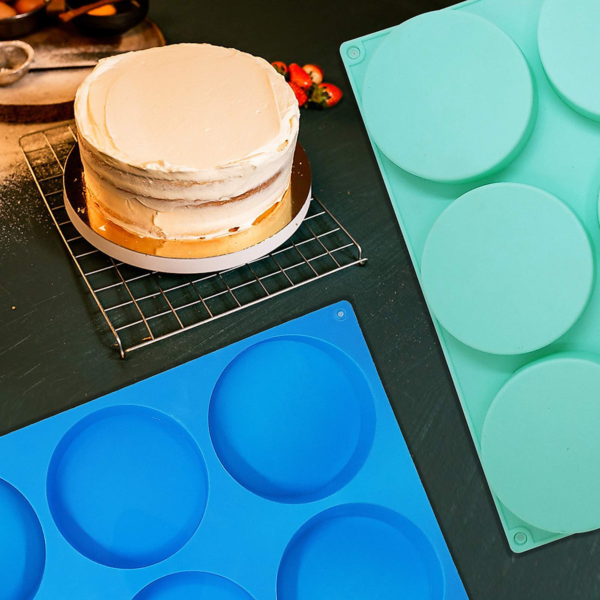 2 Pack 6-Cavity Resin Coaster Moulds, FineGood Round Coaster Mould for Resin Silicone Cake Moulds Baking Tray