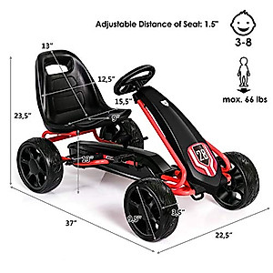 Costzon Pedal Go Kart for Kids, 4 Wheels Pedal Powered Ride on Toy, Outdoor Racer Children's Foot on Riding Car w/Adjustable Seat, Rubber Tires & 2 Brakes for Boys & Girls Age 3 to 8 (Black)