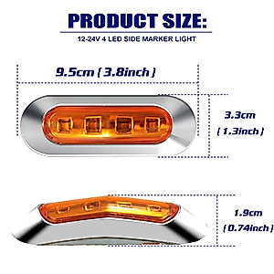 ALFU 8PCS 12-24V 4 LED Side Marker Indicator Lights Side Front Rear Tail Clearance Lamp Marker Light Trailer Lights for Trailer Truck Boat Deck RV Camper (4PCS Amber+4PCS Red)