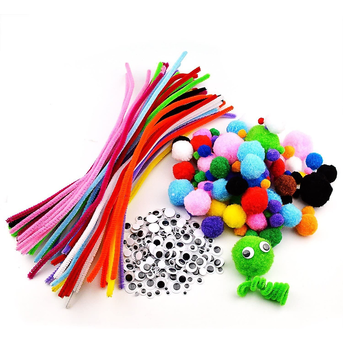 450 Pcs Pipe Cleaners, Which Includes 100Pcs Pipe Cleaners Craft,150Pcs Googly Eyes Self Adhesive and 200Pcs Pompoms for Arts and Crafts for Kids Ages 8-12