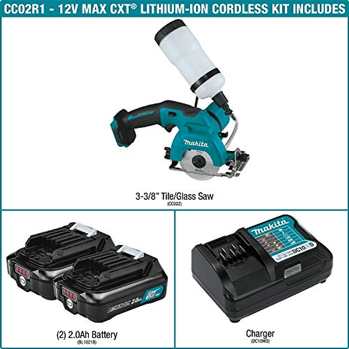 Makita CC02R1 12V MAX CXT Lithium-Ion Cordless Tile/Glass Saw Kit, 3-3/8"
