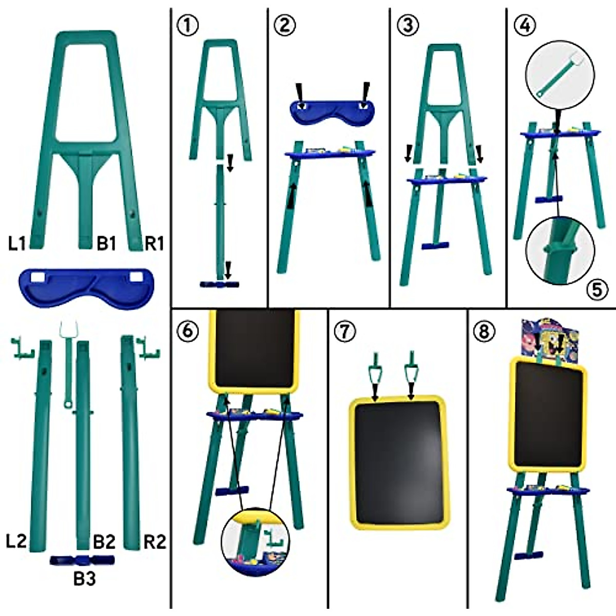 Spongebob Standing Art Easel for Kids, Toddler Drawing Dry Erase Magnetic Whiteboard, Chalkboard, Accessories and Number 1 in Service Tissue Pack (47 Pieces)