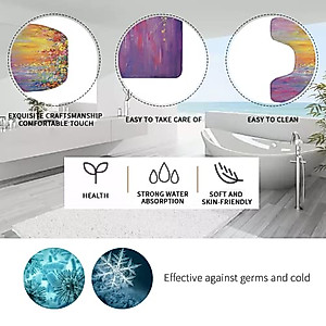 4 Pcs Purple Flower Shower Curtain Sets with Non-Slip Soft Shower Rugs, Microfiber Shaggy Water Absorbent Bath Mat,Bathroom Set Theme with Colorful Waterproof Shower Curtains