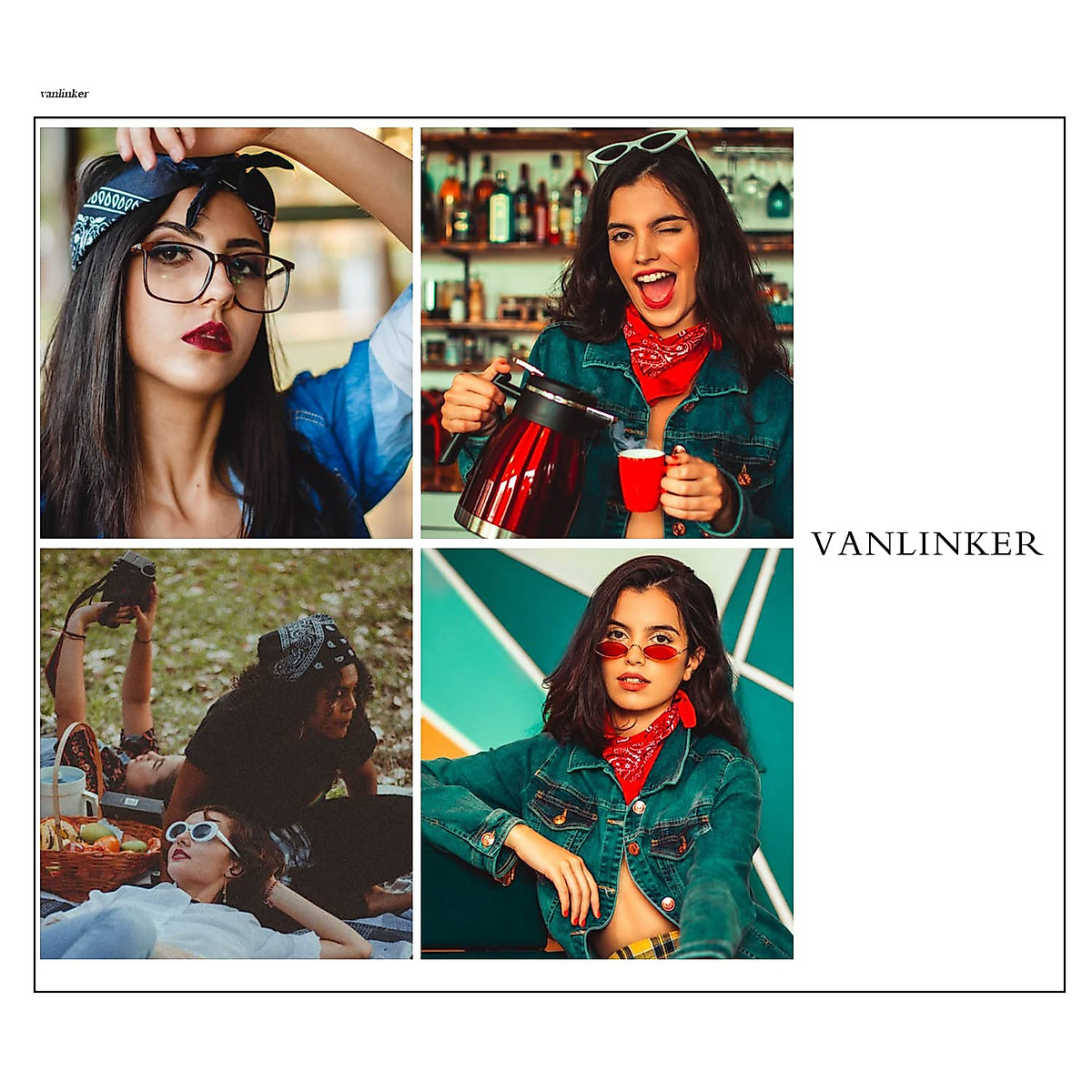 VANLINKER Vintage Bandanas Square Multi-Purpose Scarfs for Men Women Silk Like Scarf Neckerchief Protective Coverage VL9549 Black