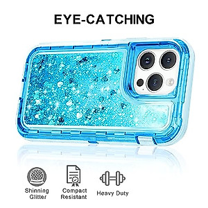 WOLLONY for iPhone 14 Pro Max Case Glitter Floating Liquid Shiny Quicksand Case for Women Girls Heavy Duty Shockproof Protective Case Hard PC Bumper Soft TPU Cover for iPhone 14 Pro Max 6.7'' Blue
