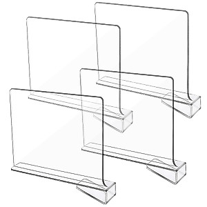 SABREZZI HOME Set of 4 Clear Acrylic Shelf Dividers - Maximize Your Closet Space with Ease - Ideal for Clothes, Sweaters, Purses, and More - Transparent Design Enhances Any Closet or Long Shelf