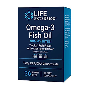 Life Extension Omega-3 Fish Oil Gummy Bites, EPA DHA Fatty acids, High-dose EPA DHA Support in a Delicious chewable Form, Non-GMO, Gluten Free, 36 Gummy Bites