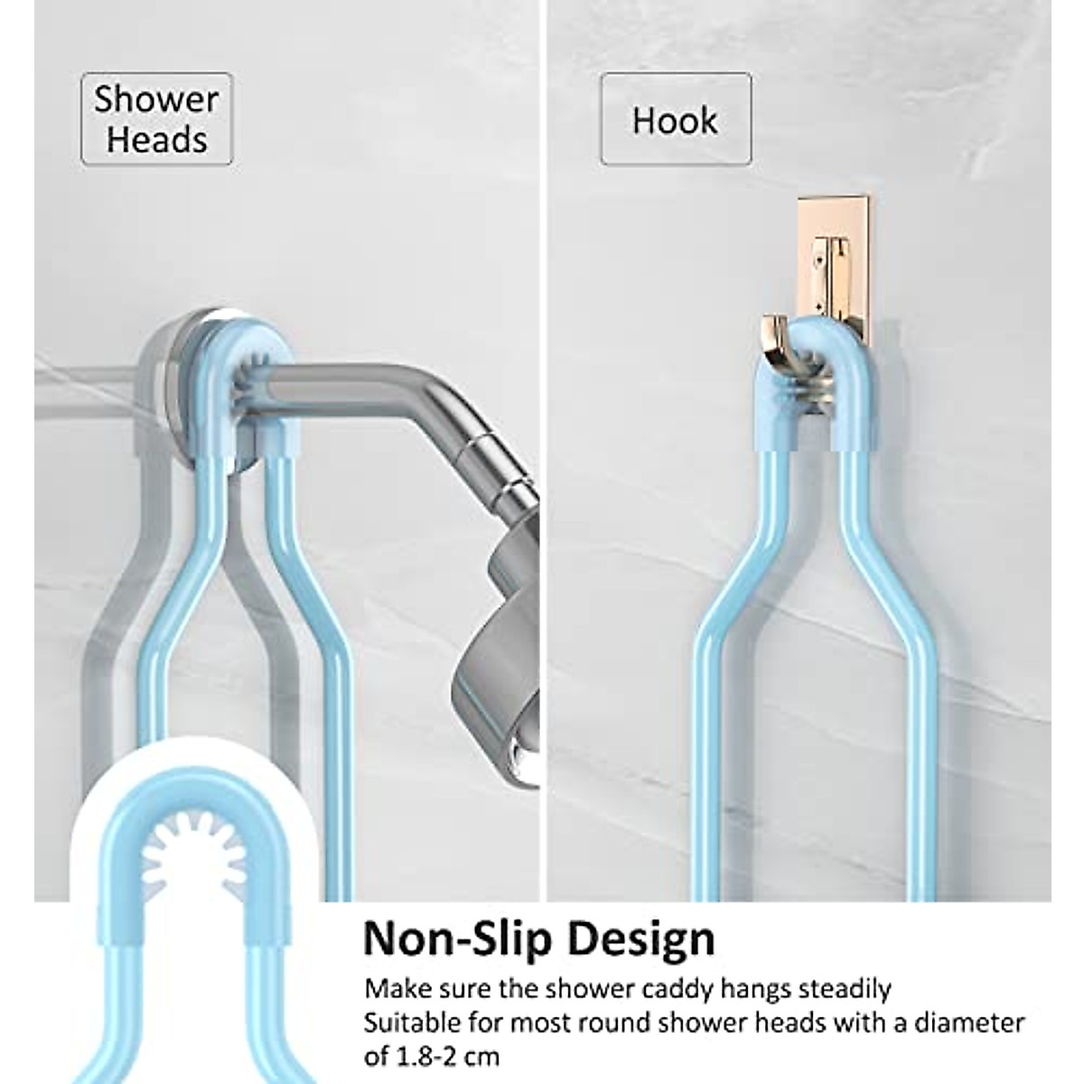 HYSEYY Shower Caddy Over Shower Head - Hanging Shower Caddy Over Shower Head for Bathroom, No Drilling Rustproof Stainless Steel Hanging Shower Organizer with Soap Holder, 10 Hooks, Blue