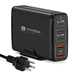245W USB C Charger,HUNDA GaN PD Fast Charger 5 Ports USB Charger Portable Charging Station Support PD3.1/PPS/QC4+/QC3.0 Compatible with MacBook Pro,Dell XPS,HP,Surface Series,iPhone,ipad,Galaxy etc