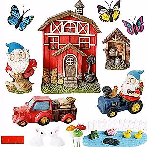BangBangDa Miniature Fairy Garden Accessories - Garden Gnome Figurines House Set of 22PCS - Outdoor Resin Mini Gnomes Statue for Plant Pots Decor, Women Gardening Lover Birthday Gift