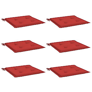 vidaXL Outdoor Garden Chair Cushions - Set of 6, Red, Oxford Fabric, Comfortable Seat Cushions with Securing Ropes, 19.7"x19.7"x1.2"