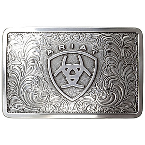 Ariat Men's Rectangle Filagree Shield Buckle, Silver, One Size