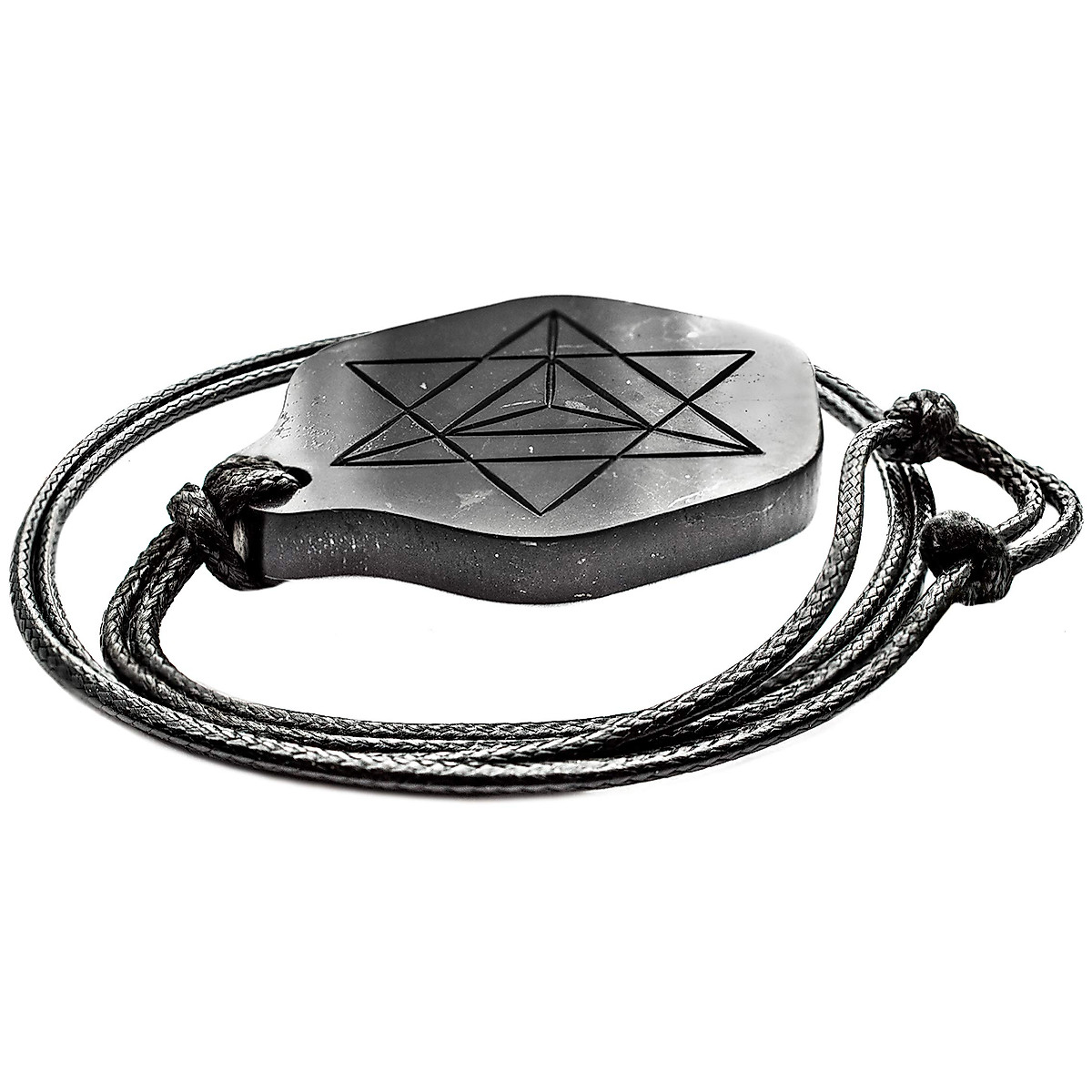 Wallystone Gems Shungite - Men's Jewelry - Merkaba - Sacred Geometry formulas Universe - Shungite Stone Type II - Pendant Necklace