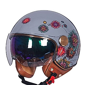 Girl Motorcycle Helmet Women's Retro Vespa 3/4 Half Helmet Summer Lightweight Men'sVantage Open Face Helmet for Adult Scooter ATV Cruiser Bobber DOT/ECE Approved Street ATV Moped Helmet-C||Large