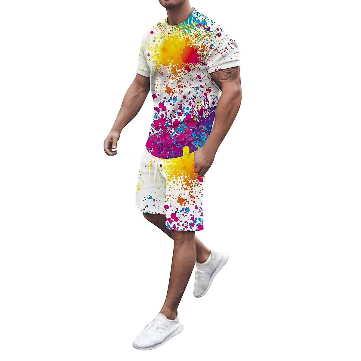 Men 2 Piece Outfits Summer Casual Crew Neck Muscle Short Sleeve Tee Shirts and Classic Fit Sport Shorts Set Tracksuit