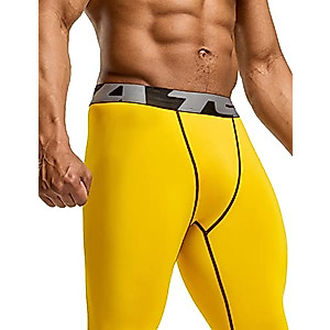 TSLA Men's Compression Pants, Cool Dry Athletic Workout Running Tights Leggings with Pocket/Non-Pocket, 3pack Cool Dry Pants Camo Black/Yellow/Brick, XX-Large