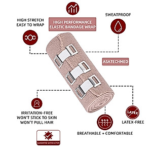 FRESINIDER Elastic Bandage Wrap 4 Pack(2 X 3" + 2 X 4" Wide Rolls) + 24 Clips | Stretch Compression Bandage Stretches up to 15ft | Ideal for Medical, Sports, Sprains, Calf, Ankle & Foot