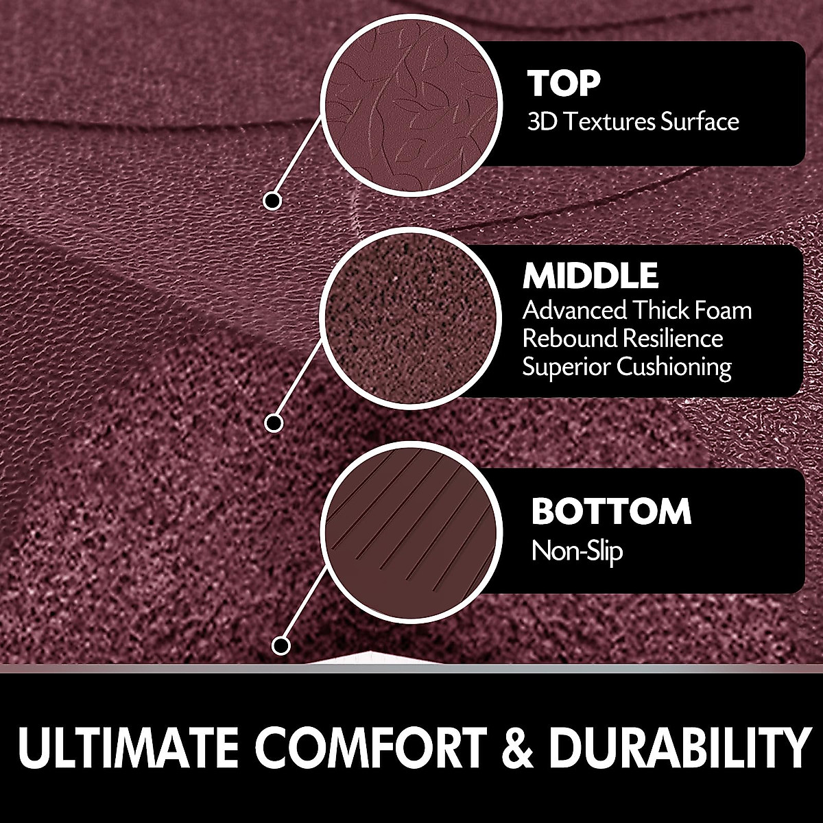 Anti Fatigue Kitchen Mat for Floor by DAILYLIFE, 3/4" Thick Kitchen Cushioned Mat, Standing Comfort Mat for Home, Office, Garage, Non-Slip Bottom, Waterproof & Easy-to-Clean (24" x 36", Burgundy)