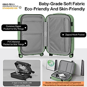 mixi Hardside PC Suitcase 26 Inch Checked Luggage Spinner Wheels TSA with Cover, Avocado Green