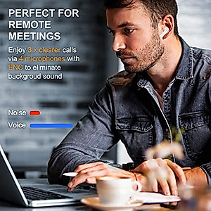 Travelove Wireless Earbuds, 2023 New Bluetooth Headphones Built-in 4 Mics Deep Bass, Wireless Earphones Noise Canceling, USB-C Fast Charge, 25H Playtime, IPX5 Waterproof for iPhone/Android