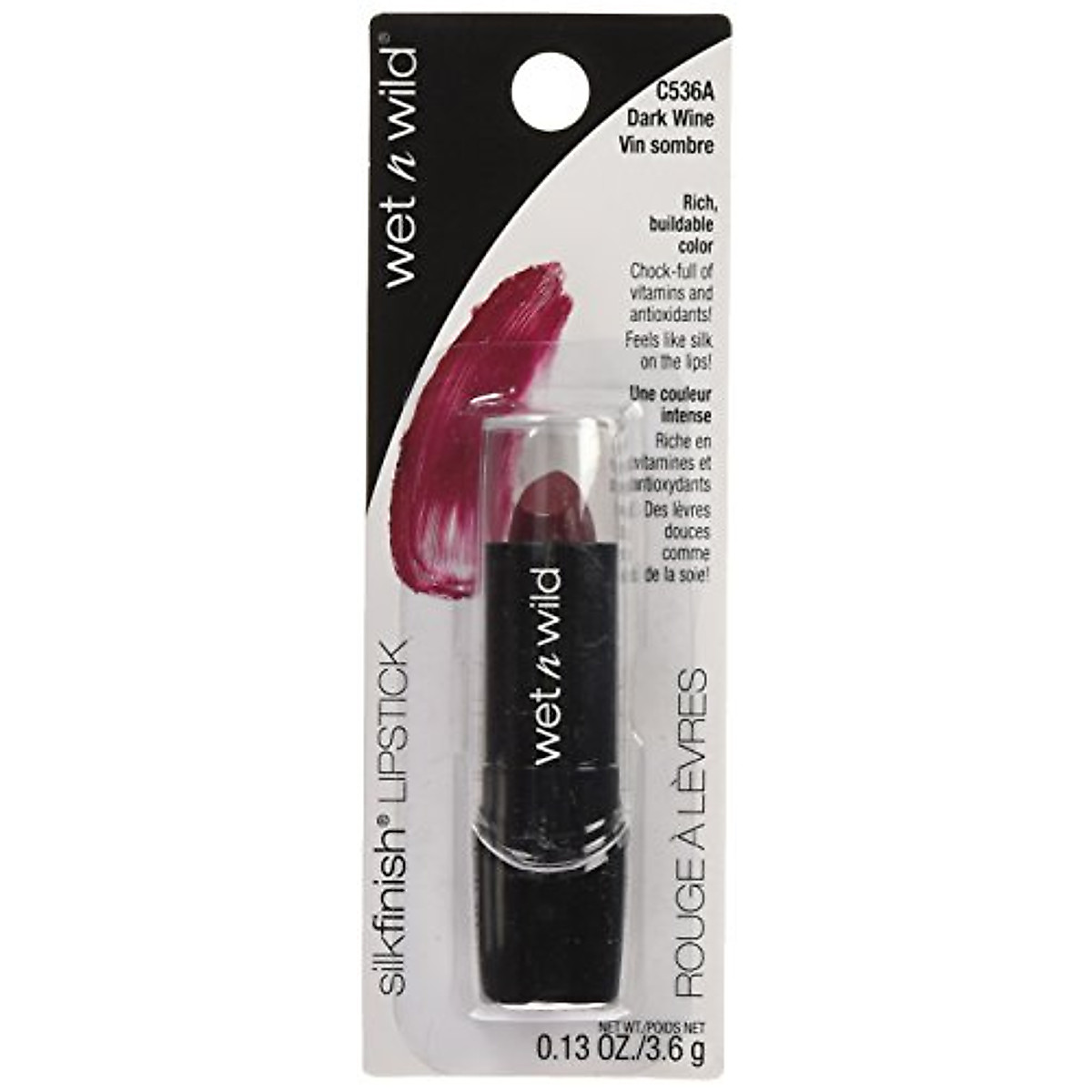 wet n wild Silk Finish Lipstick, Hydrating Rich Buildable Lip Color, Formulated with Vitamins A,E, & Macadamia for Ultimate Hydration, Cruelty-Free & Vegan - Dark Wine