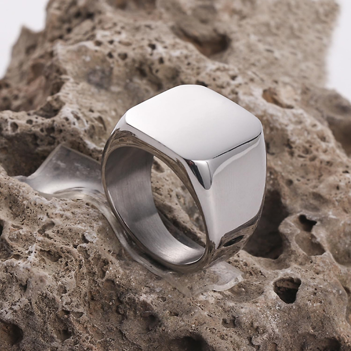 enhong Mens Rings Stainless Steel Square Signet Rings for Men,Silver Pinky Thumb Ring for Dad Father Jewelry Gift for Him,Men's Ring for Boys Size 9