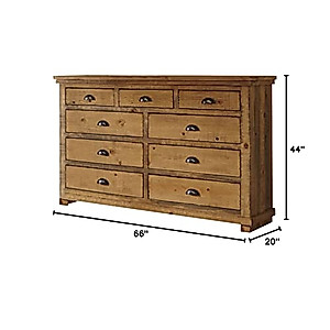 Progressive Furniture Willow Drawer Dresser, 66" x 20" x 44", Distressed Pine