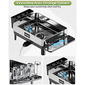 LIONONLY Dish Drying Rack, Thicker Premium 304 Stainless Steel Dish Racks for Kitchen Counter, Drainer & Drainboard Set with Adjustable Spout, Utensil Holder and Cup Holder, Black