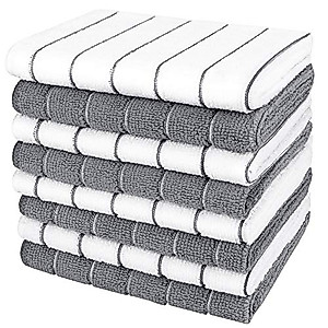 AIDEA Dish Cloth Microfiber-8PK, 12”x12”, Microfiber Cleaning Cloth, Super Soft and Absorbent, Multi-Purpose Microfiber Dish Rags for Kitchen-White/Grey