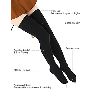 EZFS PLUS Thigh High Socks for Women Extra Long and Thick Over the Knee Cotton Boot Stockings Leg Warmer for Girls (Black 2 Pairs)